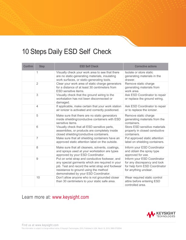 10 Steps Daily ESD Self Check PDF Asset Page | Keysight